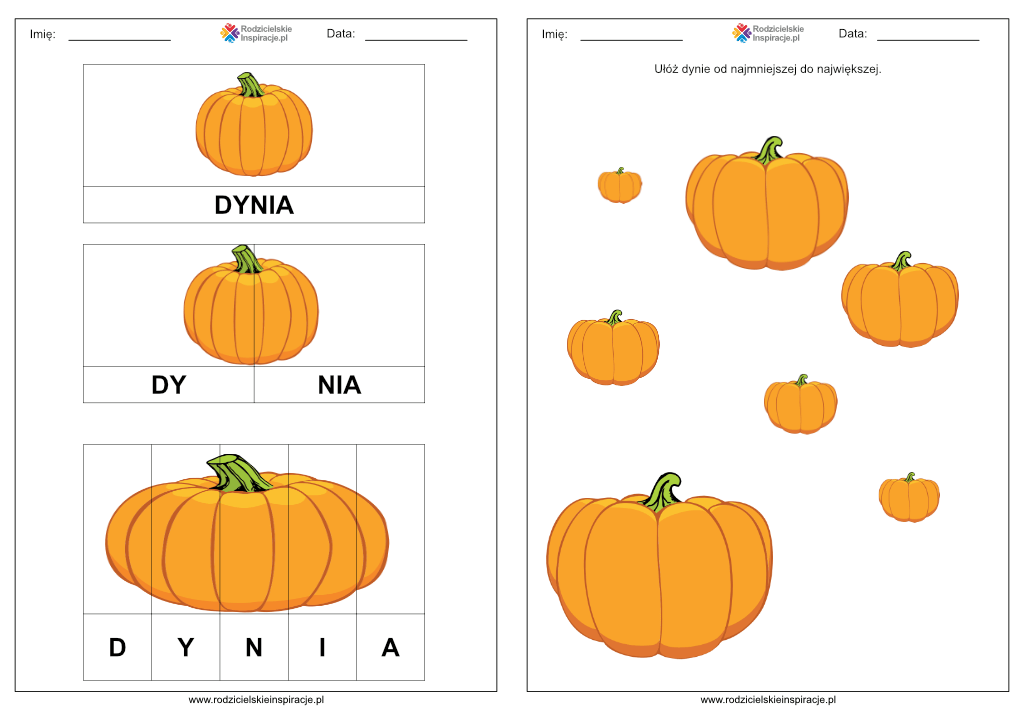 Dynia. Karty pracy na Dzień Dyni i Halloween