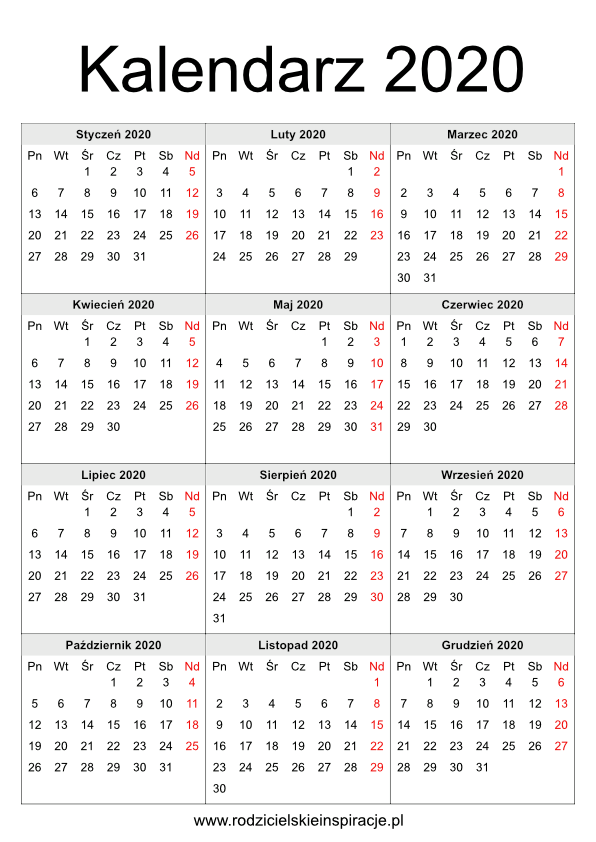 Kalendarz 2020 do druku [pdf]