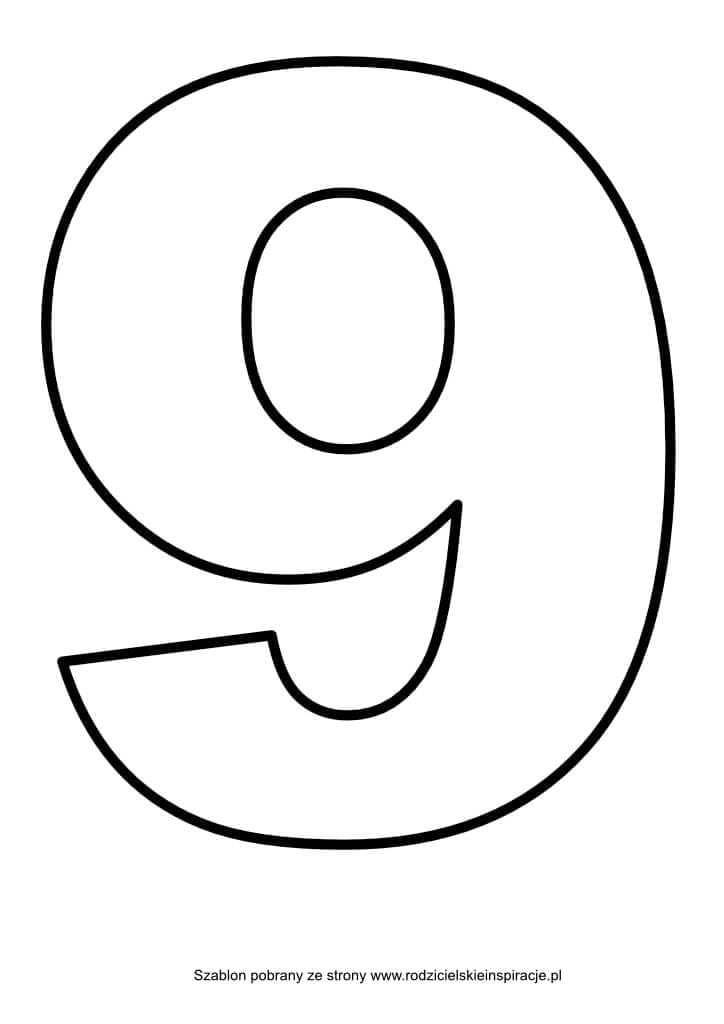 Cyfra 9 do druku. Szablon PDF, kolorowanka