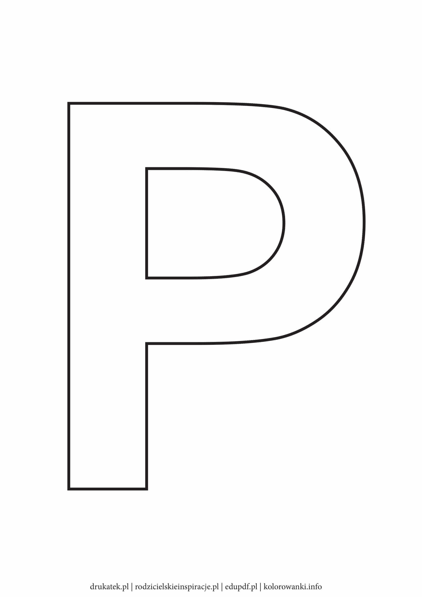 Litera P do druku. Szablon i kolorowanka