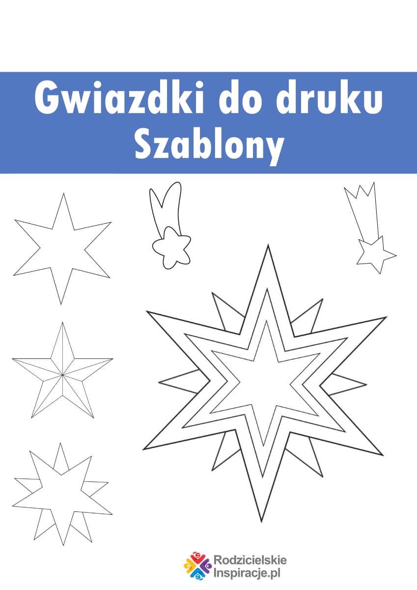 Gwiazdki do druku. Szablon, kolorowanka, rysunek w PDF