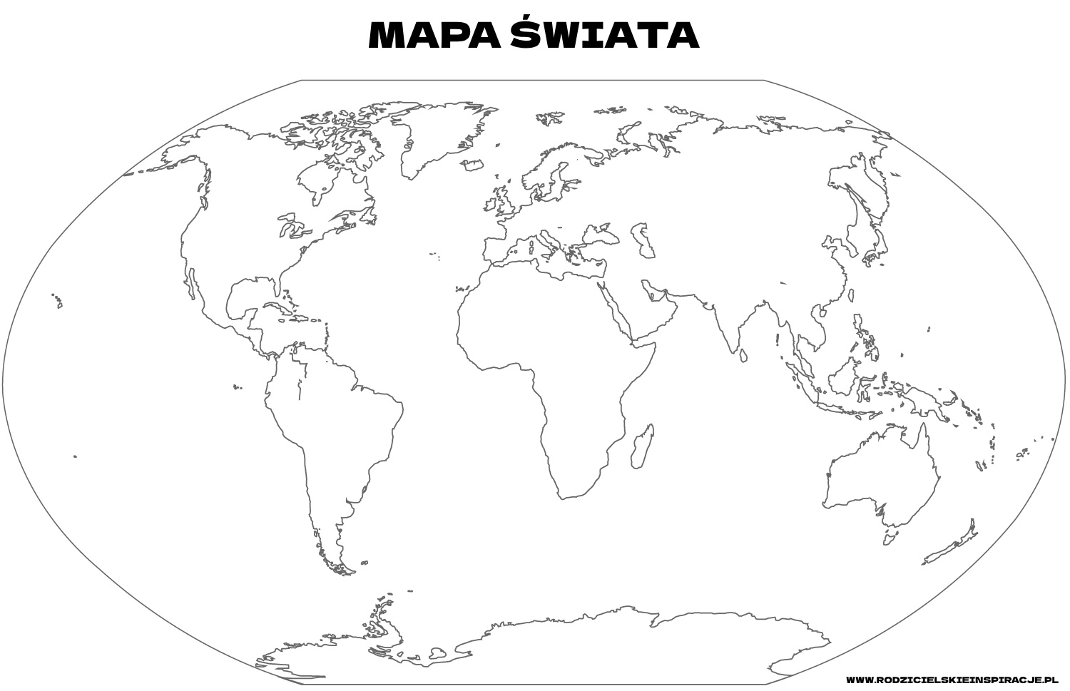 Mapa Świata do druku. Kolorowanka, szablon, kontury