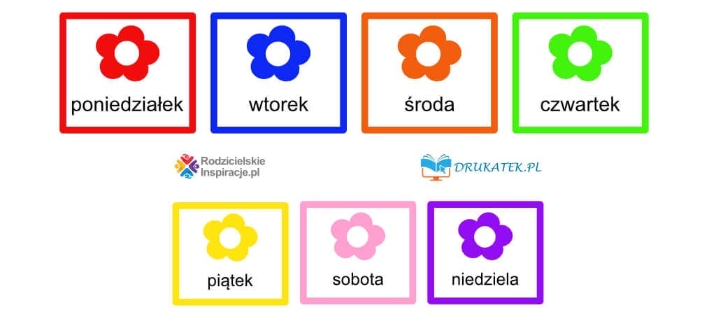Dni tygodnia do druku za darmo. Idealne dla dzieci w przedszkolu