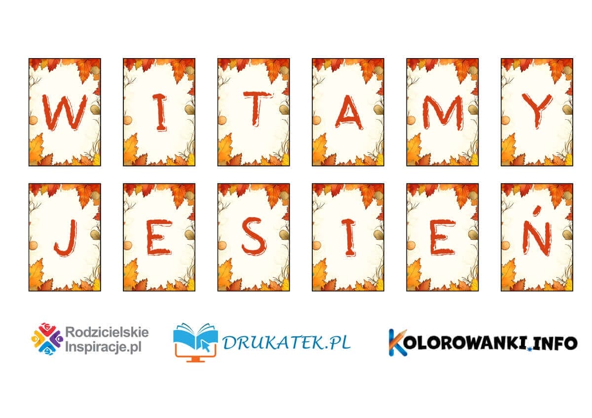 Witamy jesień napis do druku w PDF do pobrania za darmo